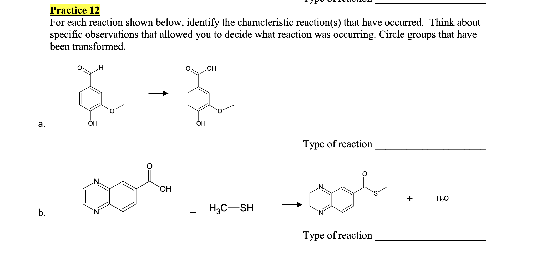 Solved For each reaction shown below, identify the | Chegg.com