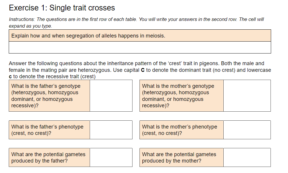 Solved Exercise 1: Single trait crosses Instructions: The | Chegg.com