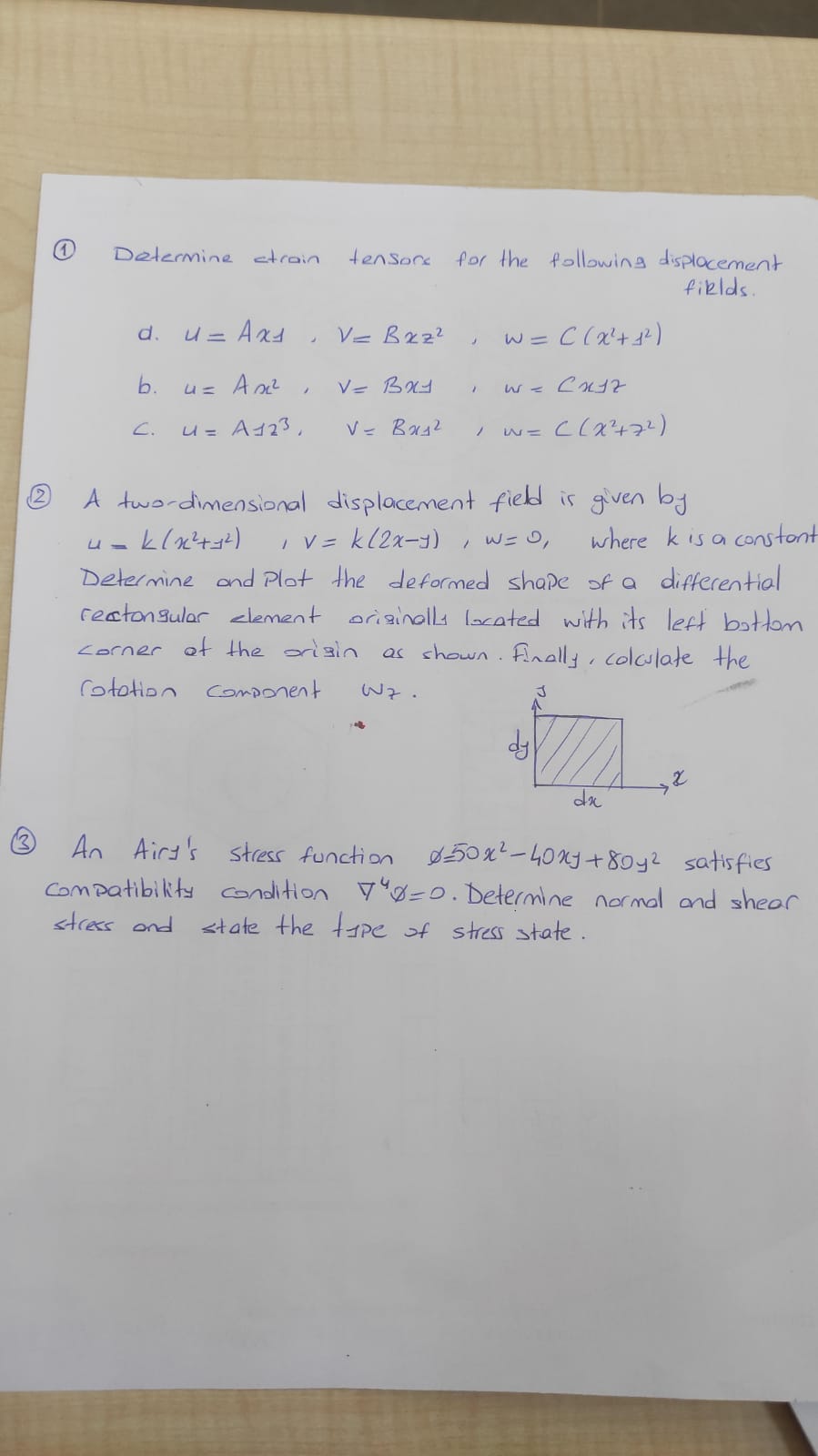 Solved (1) Determine etrain tensors for the following | Chegg.com