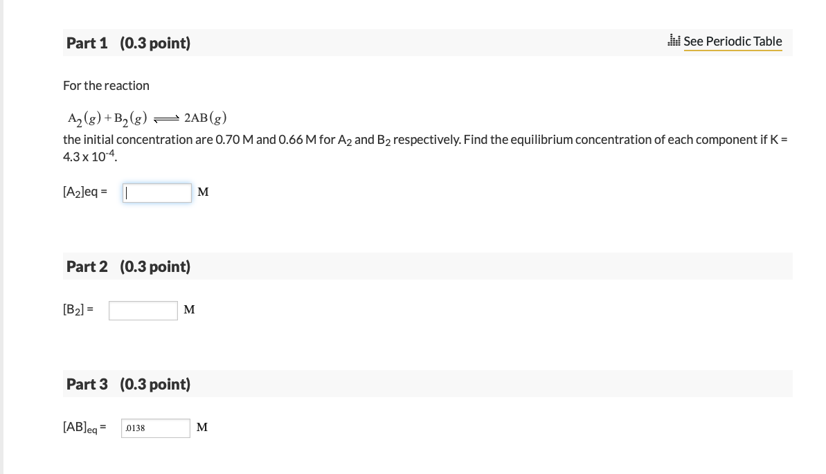 Solved Part 1 (0.3 point) See Periodic Table For the | Chegg.com