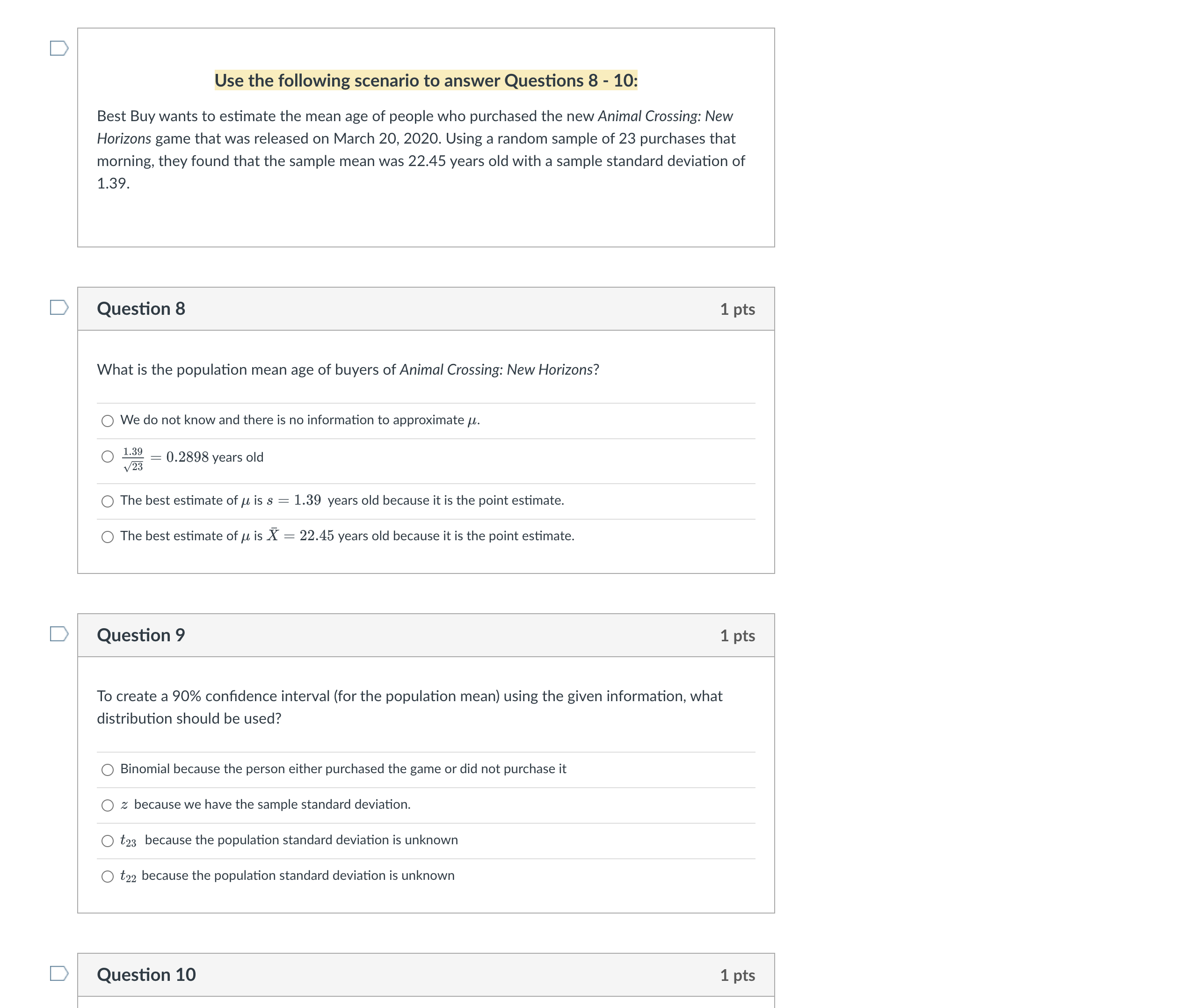 Solved Use the following scenario to answer Questions 8 - | Chegg.com