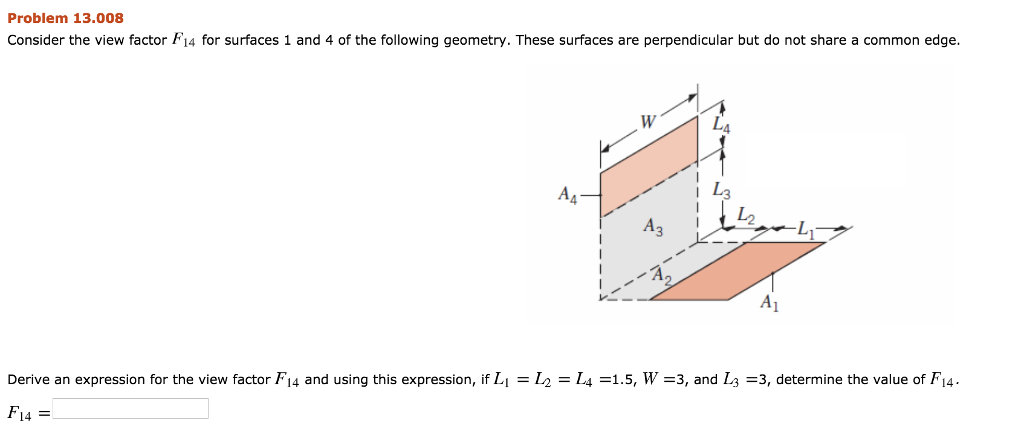 Solved Problem 13.008 Consider the view factor F14 for | Chegg.com