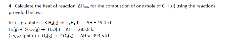Solved 4. Calculate the heat of reaction, AHrxn, for the | Chegg.com