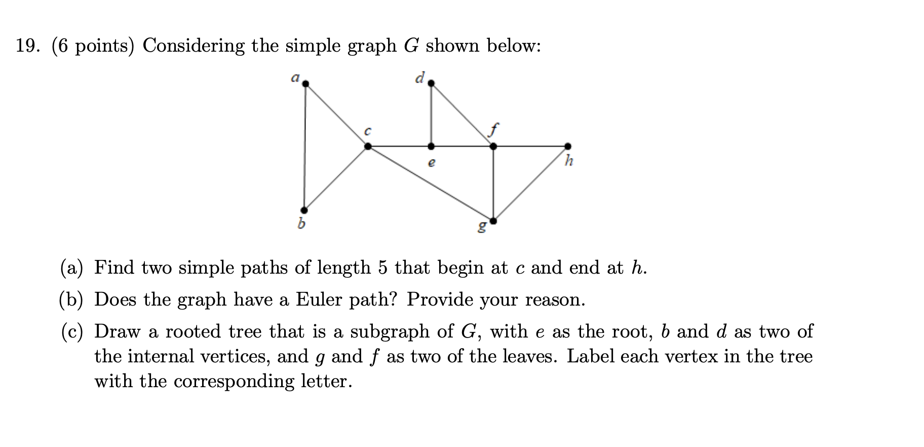 Solved 19. (6 points) Considering the simple graph G shown | Chegg.com