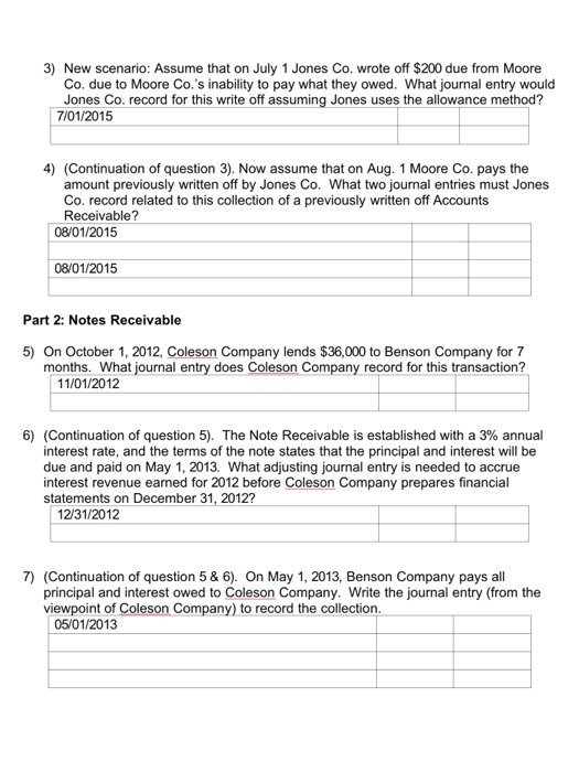 Solved Part 1: Accounts Receivables and Allowance Method 1) | Chegg.com