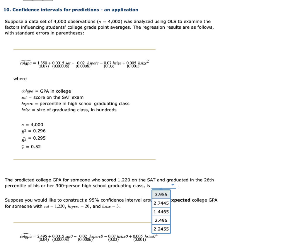 Solved 10. Confidence intervals for predictions - an | Chegg.com