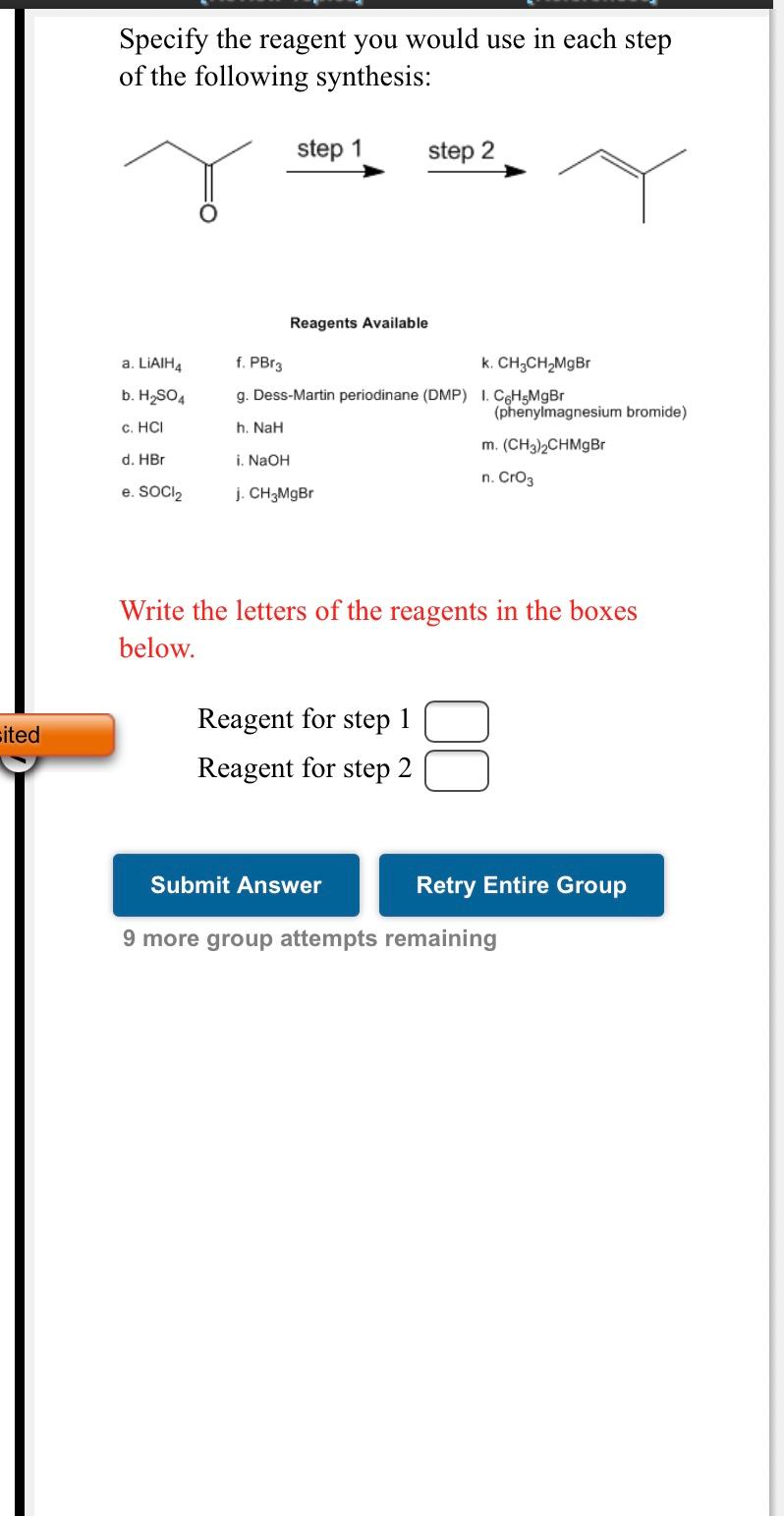 Solved [Review Topics] [References) Specify the reagent you | Chegg.com