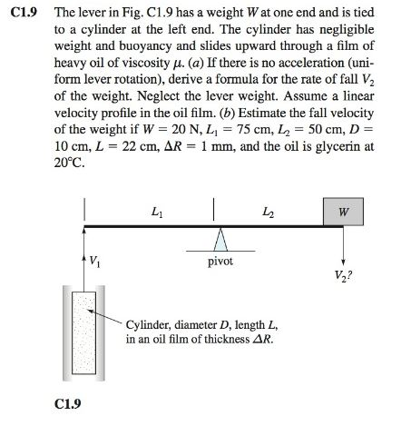 Solved C1.9 The lever in Fig. C19 has a weight Wat one end | Chegg.com