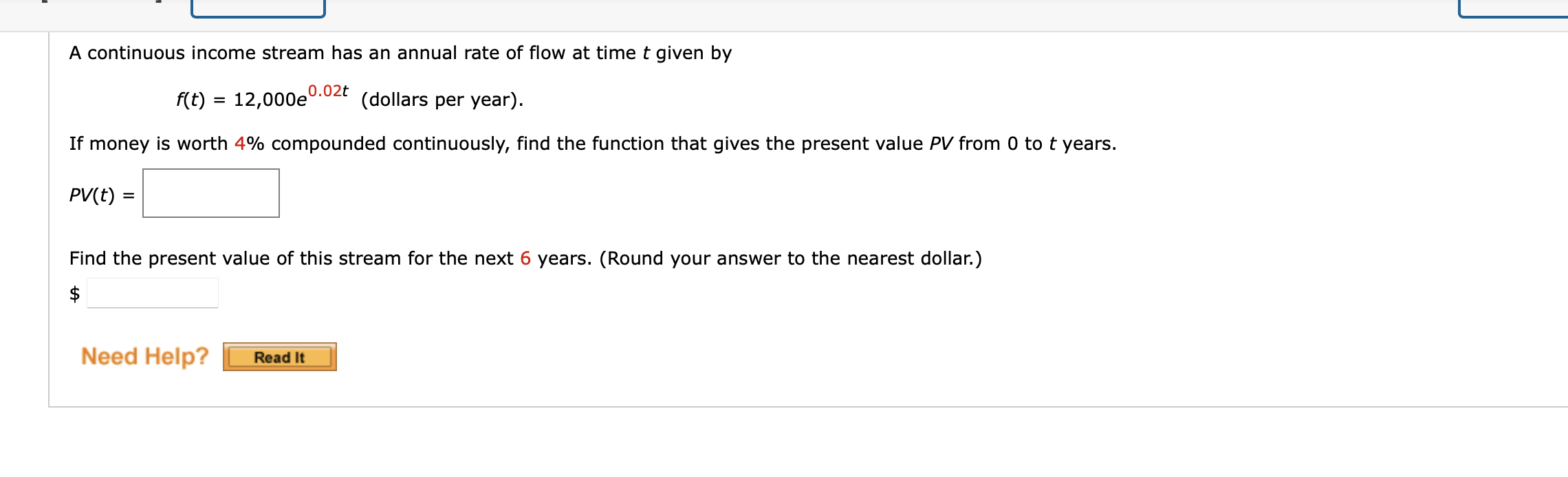 Solved A continuous income stream has an annual rate of flow | Chegg.com