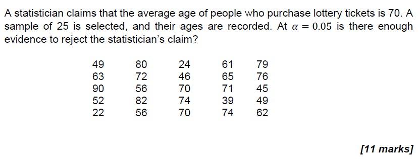 Solved A statistician claims that the average age of people | Chegg.com