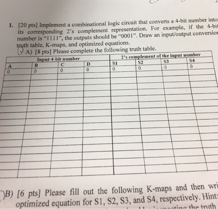 Solved 1. [20 pts] Implement a combinational logic circuit | Chegg.com