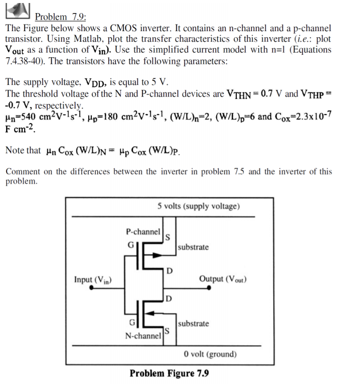 Solved Problem 7.9: The Figure below shows a CMOS inverter. | Chegg.com