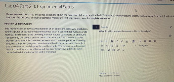 Solved Lab 04 Part 2.3: Experimental Setup Please answer | Chegg.com