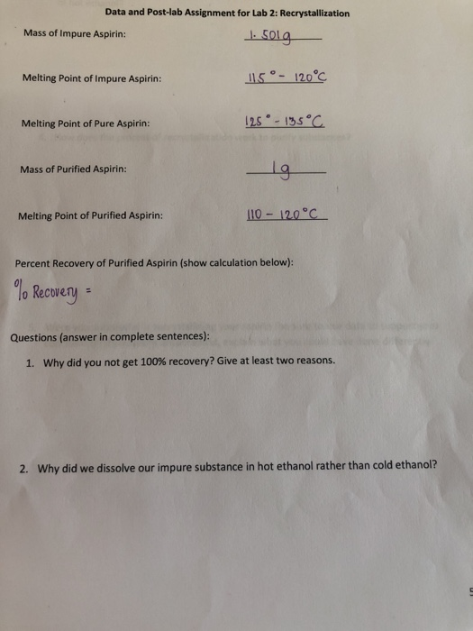 Solved Data and Post-lab Assignment for Lab 2: | Chegg.com