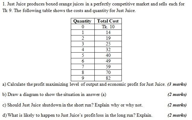 Solved 1. Just Juice produces boxed orange juices in a | Chegg.com
