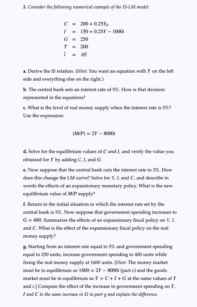 Solved 5. Consider the following numerical example of the | Chegg.com
