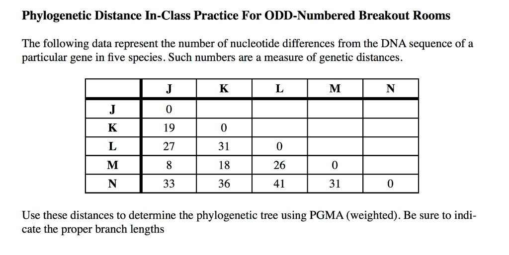 Solved Phylogenetic Distance In-Class Practice For | Chegg.com
