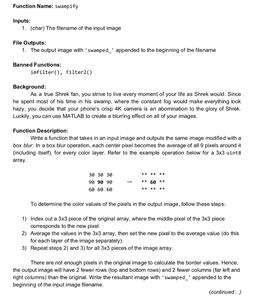 Solved Function Name: swampify Inputs: 1. (char) The | Chegg.com