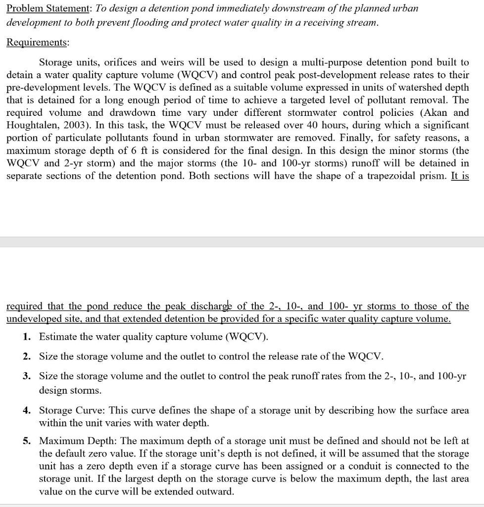 Problem Statement: To design a detention pond | Chegg.com