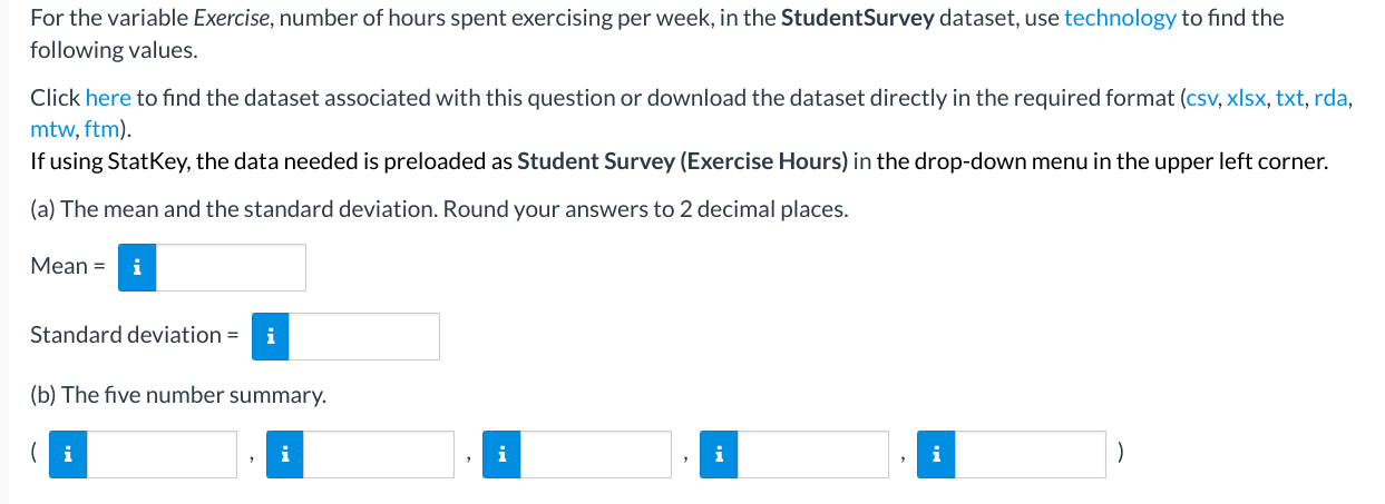 For the variable Exercise, number of hours spent | Chegg.com