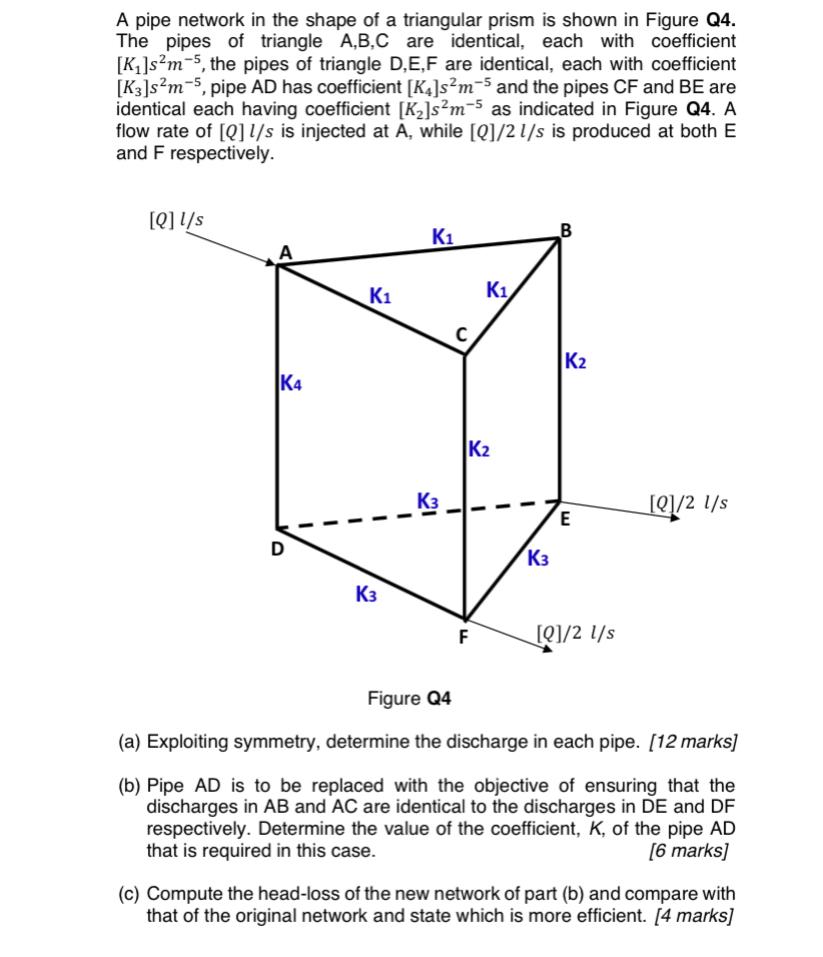 Solved A pipe network in the shape of a triangular prism is | Chegg.com