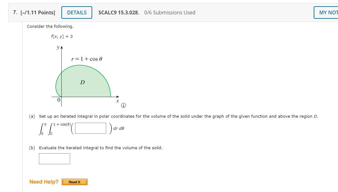 Solved 7. [-/1.11 Points] DETAILS SCALC9 15.3.028. 0/6 | Chegg.com