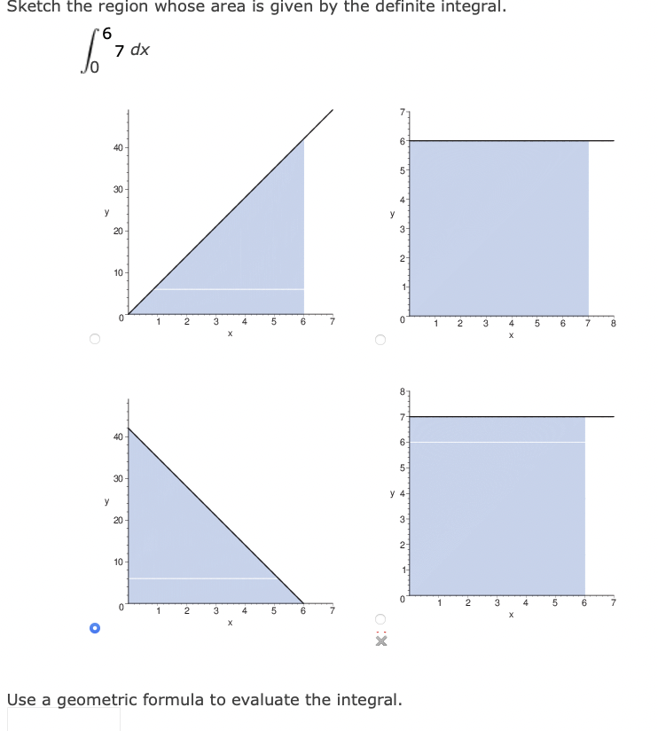 Solved ∫067dx Use a geometric formula to evaluate the | Chegg.com
