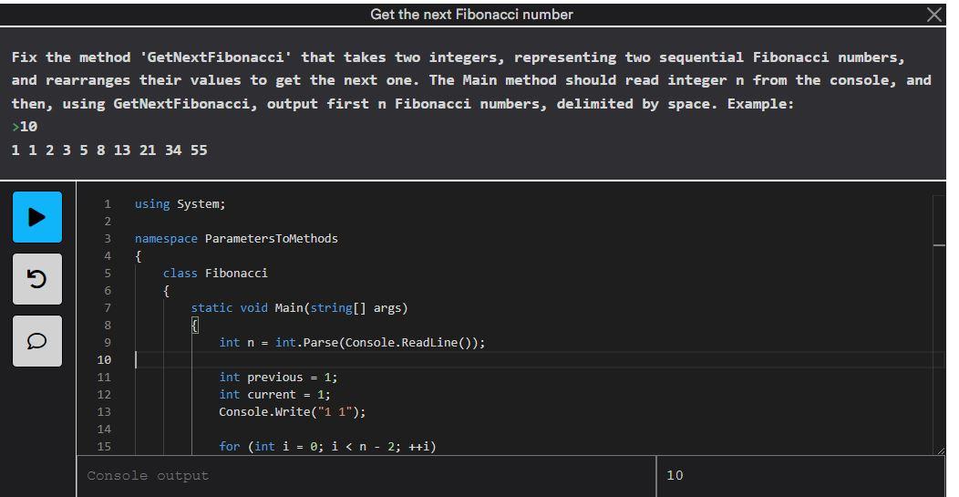 Solved Get the next Fibonacci number Use c#, Use the same | Chegg.com