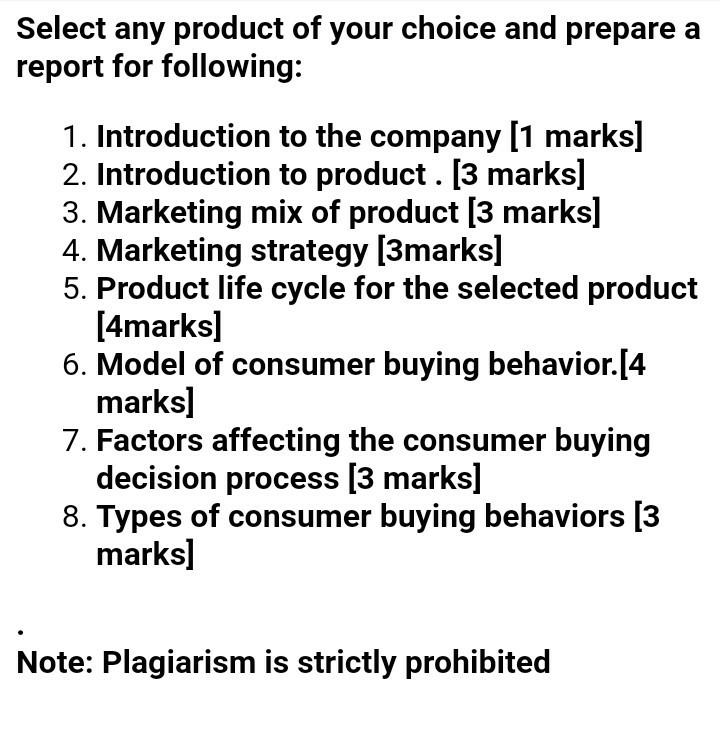 Select any product of your choice and prepare a | Chegg.com