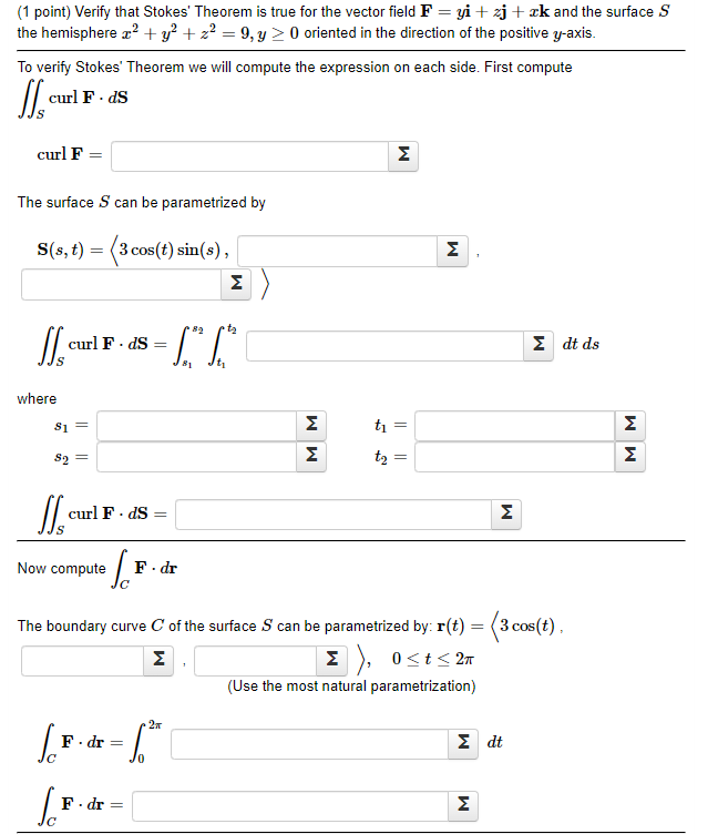 Solved (1 point) Verify that Stokes' Theorem is true for the | Chegg.com
