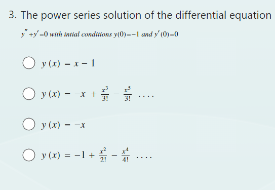Solved The power series solution of the differential | Chegg.com