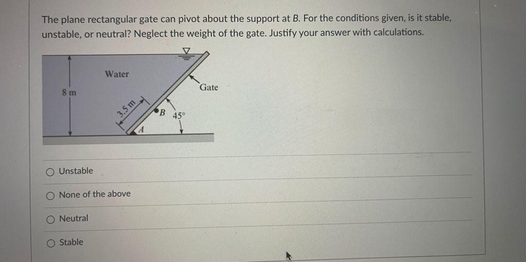 Solved The plane rectangular gate can pivot about the | Chegg.com