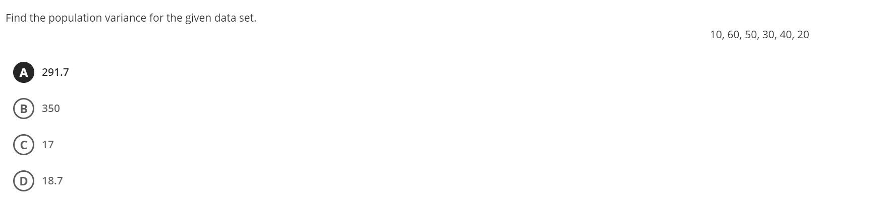 Solved Find the population variance for the given data set. | Chegg.com