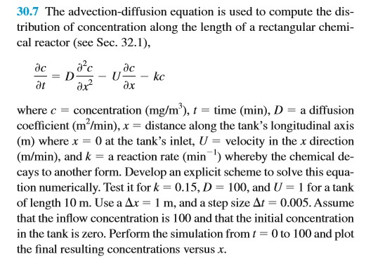 Solved 30.7 The advection-diffusion equation is used to | Chegg.com