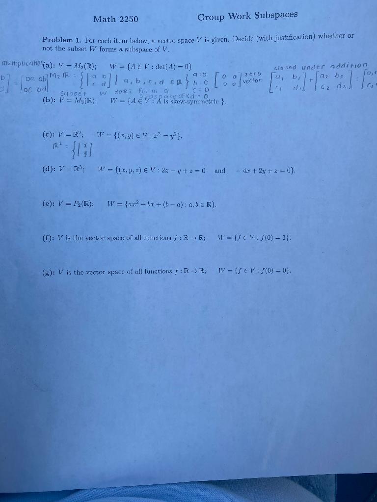 Solved Problem 1. For each item below, a vector space V is | Chegg.com