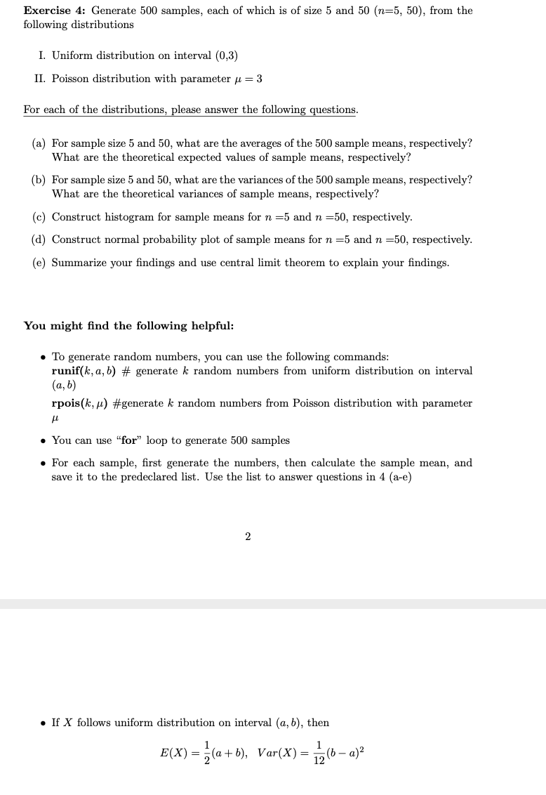 Solved Exercise 4: Generate 500 samples, each of which is of | Chegg.com