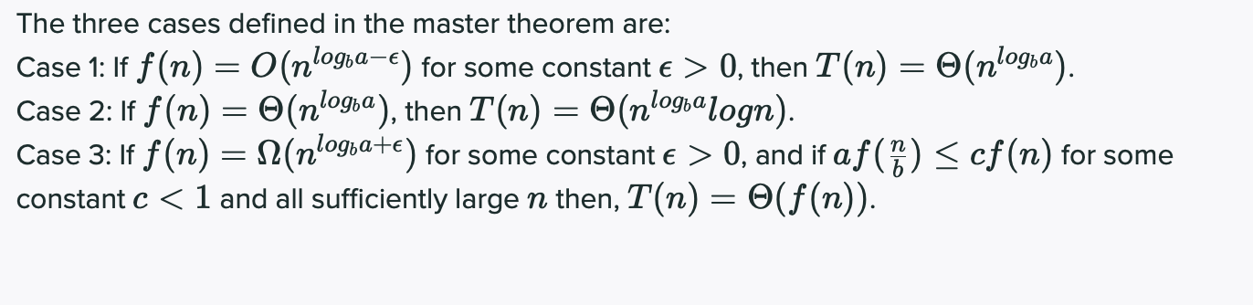 Solved The three cases defined in the master theorem are: | Chegg.com