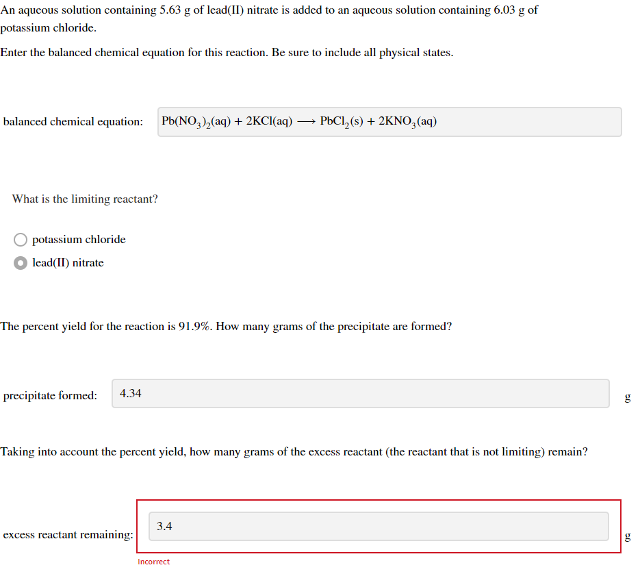 Solved An aqueous solution containing 5.63 g of lead(II) | Chegg.com