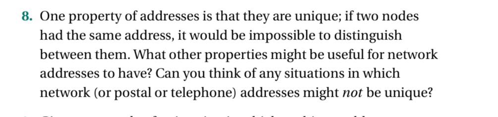 Solved 8. One property of addresses is that they are unique; | Chegg.com