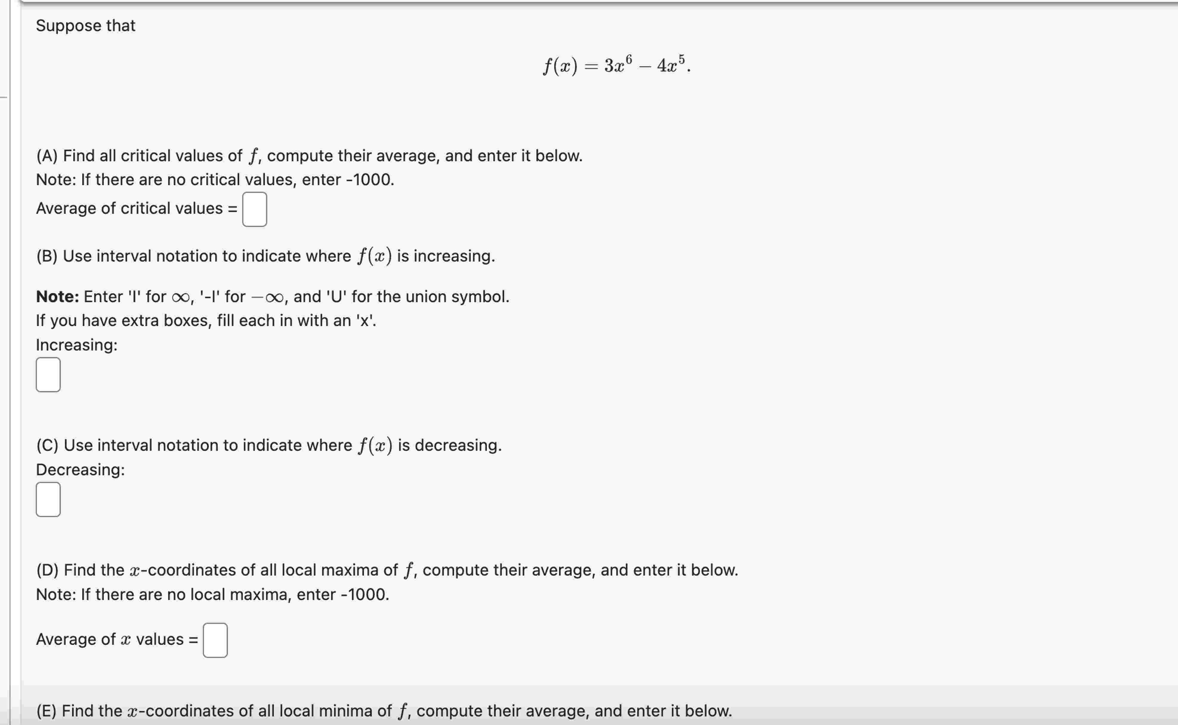 Solved Suppose that\[f(x)=3 ﻿x^{6}-4 ﻿x^{5} .\](A) ﻿Find all | Chegg.com