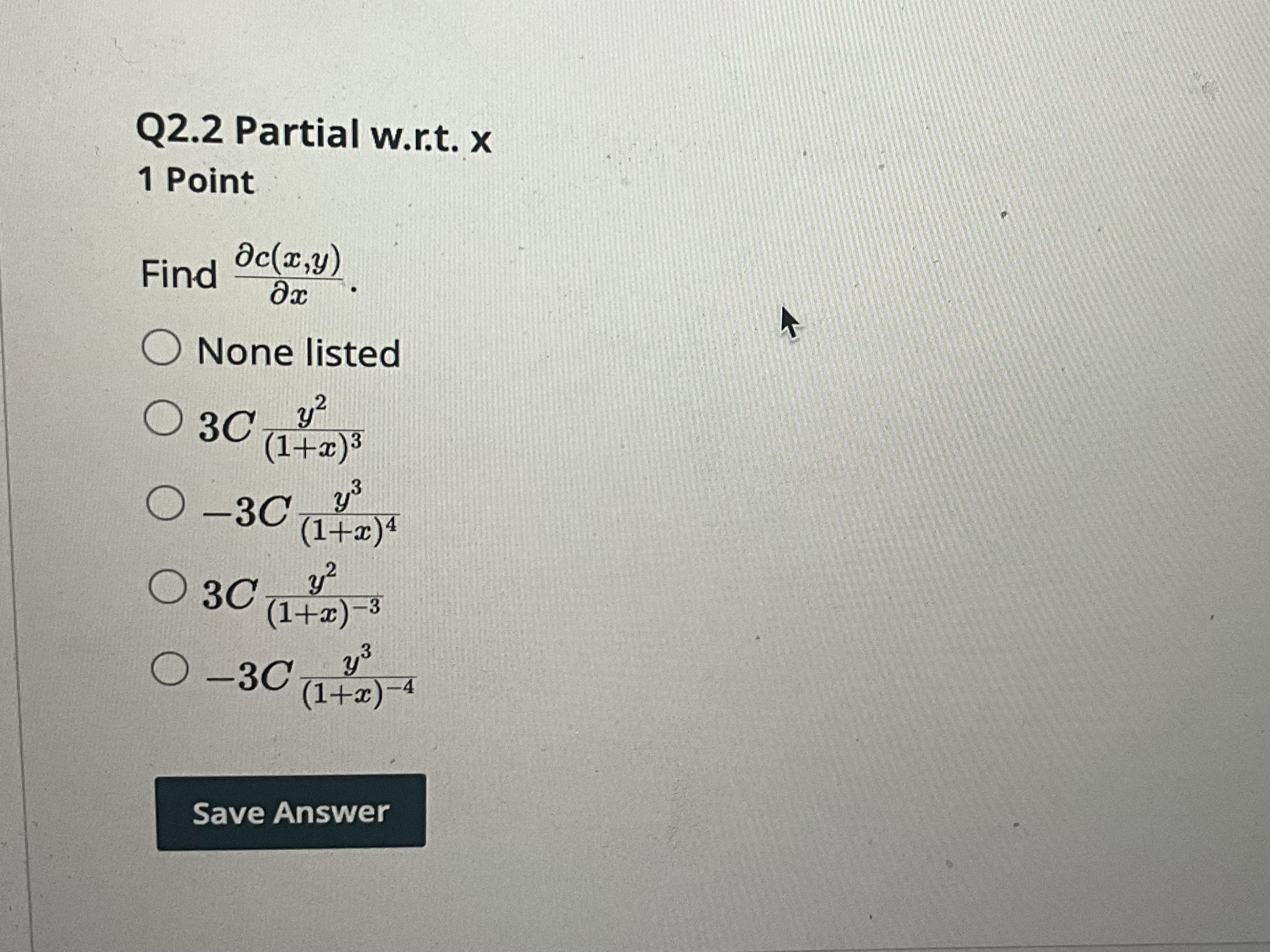 Solved c(x,y)=C(σ+x)−αy1+β with β=2,α=3 and σ=1 .1 Partial | Chegg.com