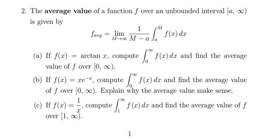 Solved 2. The average value of a function f over an | Chegg.com