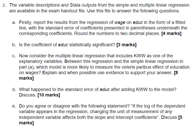 Solved The variable descriptions and Stata outputs from the | Chegg.com