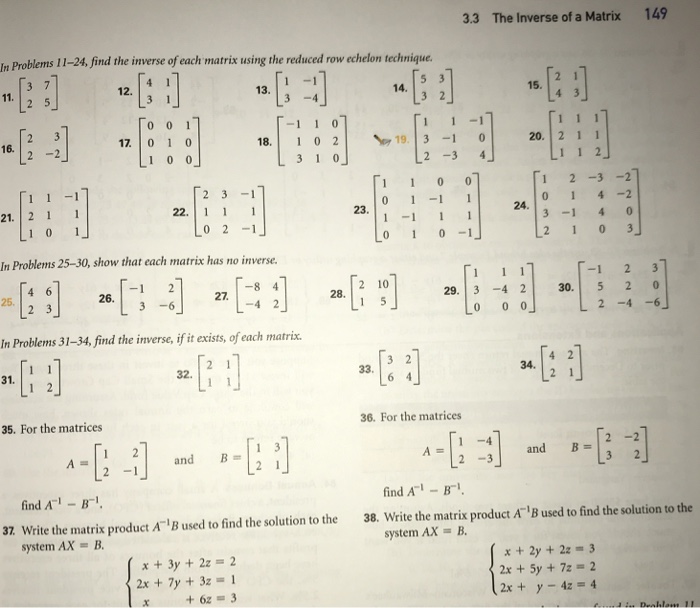 Solved 3.3 The Inverse of a Matrix 149 In Problems 11-24, | Chegg.com