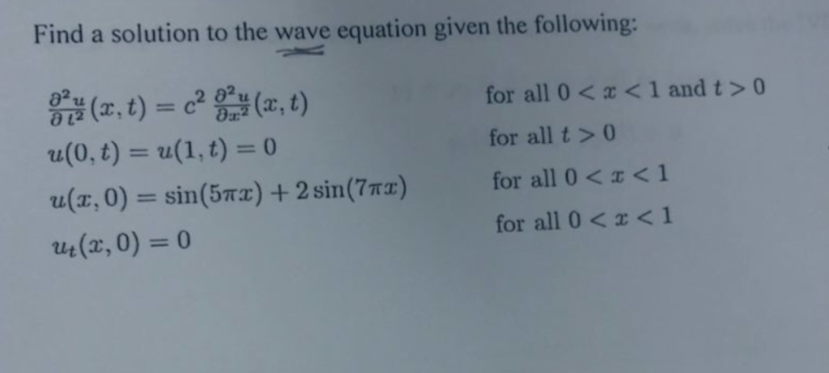 Solved Find a solution to the wave equation given the | Chegg.com