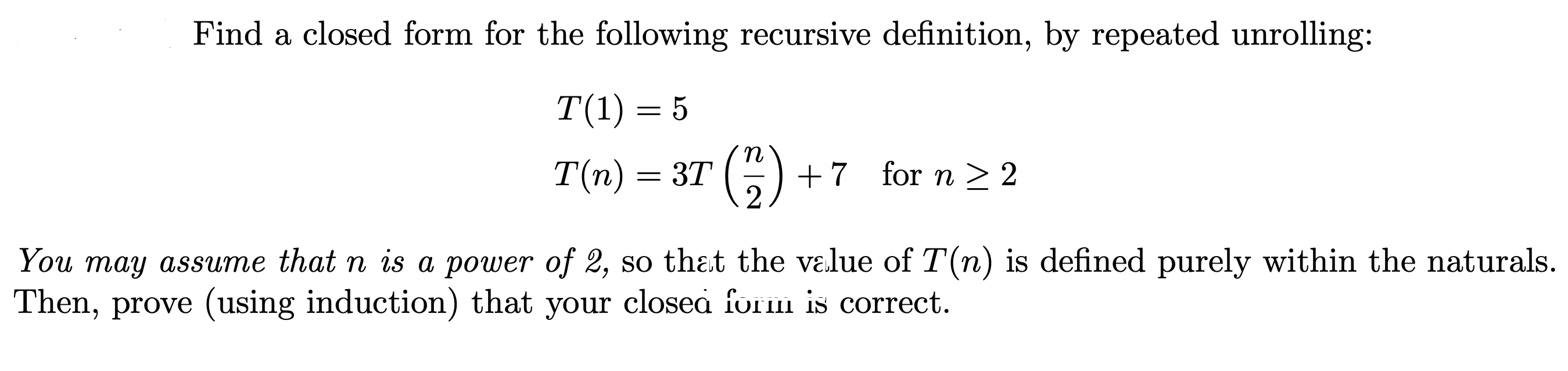 Solved Find a closed form for the following recursive | Chegg.com