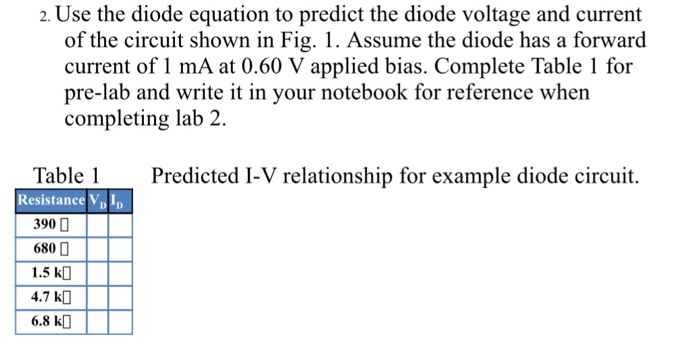 Solved 2. Use the diode equation to predict the diode | Chegg.com