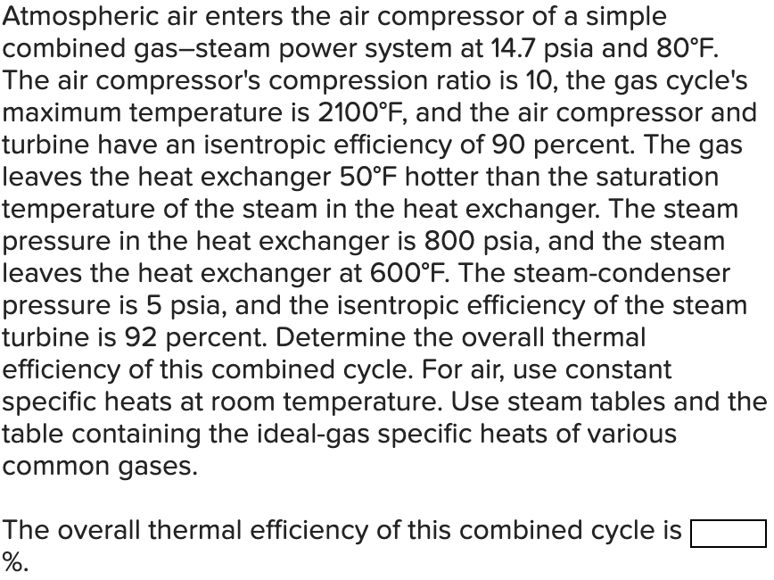 Solved Atmospheric air enters the air compressor of a simple | Chegg.com