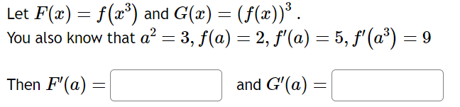 Solved Let F(x)=f(x3) ﻿and G(x)=(f(x))3.You also know that | Chegg.com