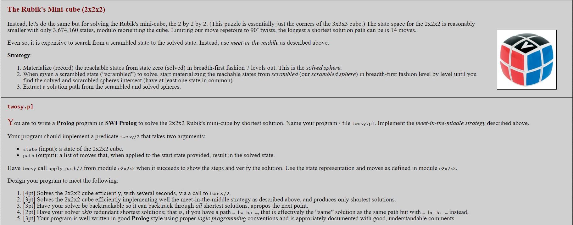 Solved Using Prolog solve a Rubik's cube 2x2x2 with | Chegg.com